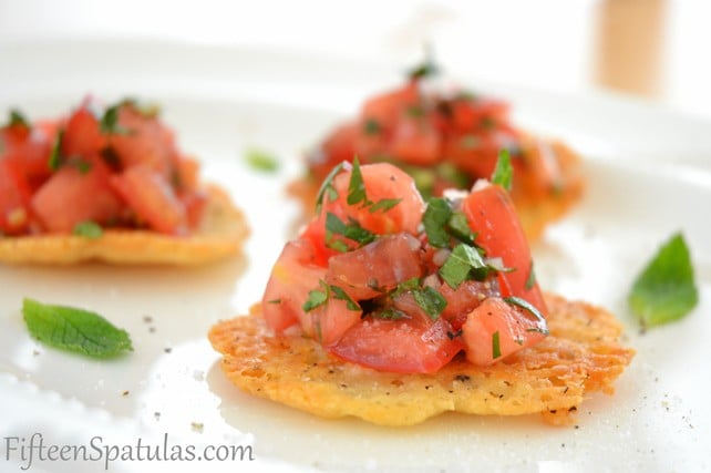 Tomato Herb Salad on Pecorino Peppercorn Tuiles - Fifteen Spatulas