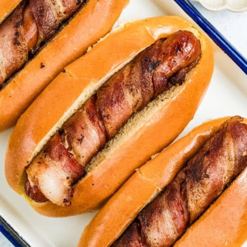 Bacon-Wrapped Hot Dogs (Easy Summer Favorite) - Fifteen Spatulas